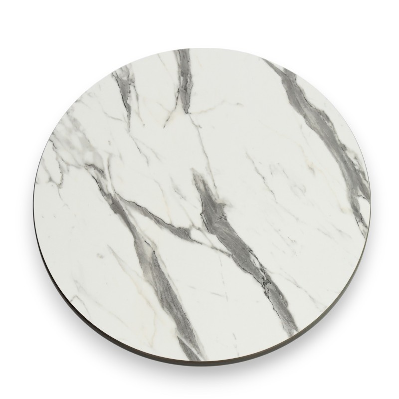 Plateau de table rond stratifié COMPACT HPL - Motif Marbre blanc - CHR