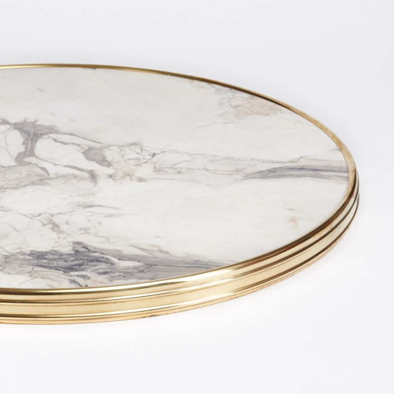 Plateau de table rond MARCEAU - Marbre ALMERIA - Cercle laiton