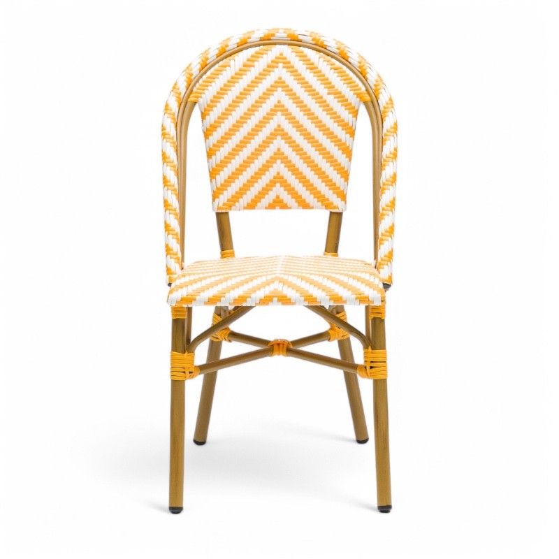 Chaise de terrasse parisienne tressée RIVOLI - tressage jaune blanc