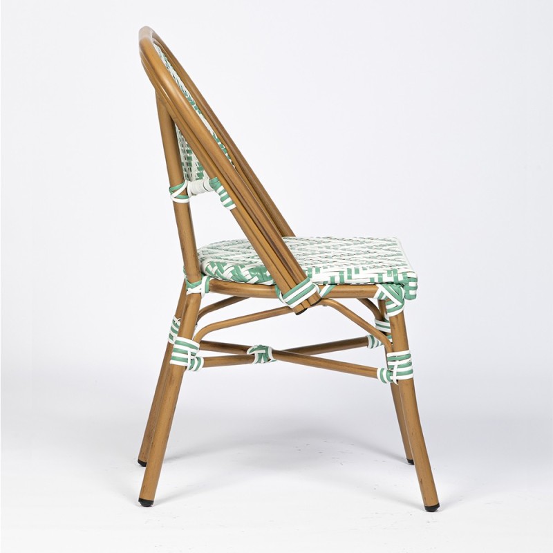 Chaise de terrasse bistrot parisien ALMA - vert blanc - style rotin