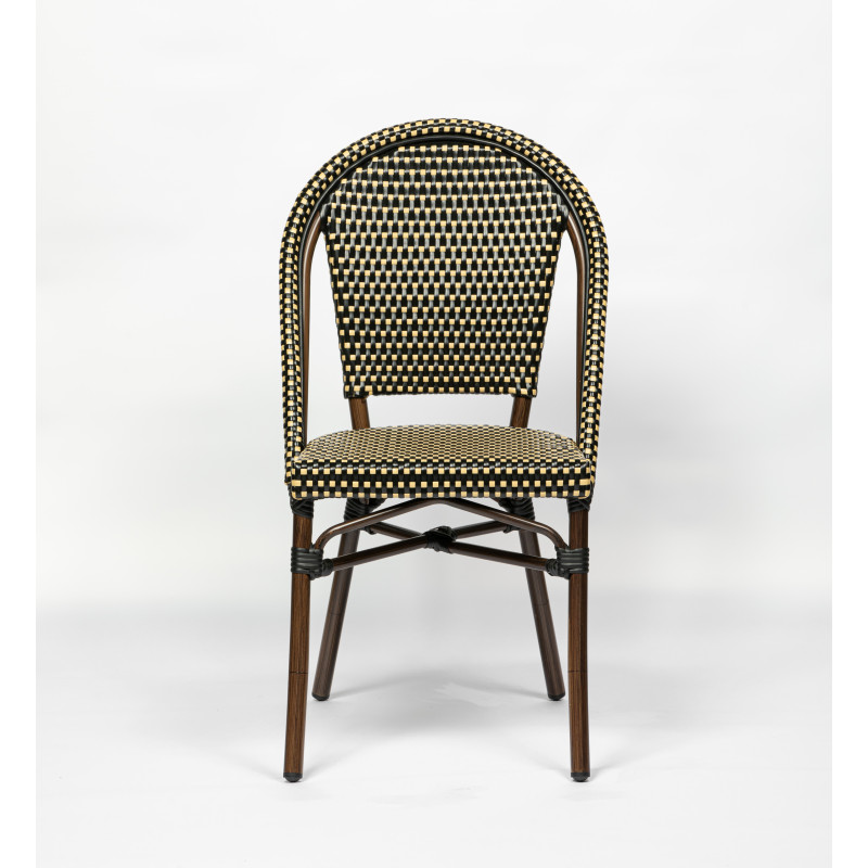 Chaise de terrasse professionnel PARIS - Tressage noir et crème beige